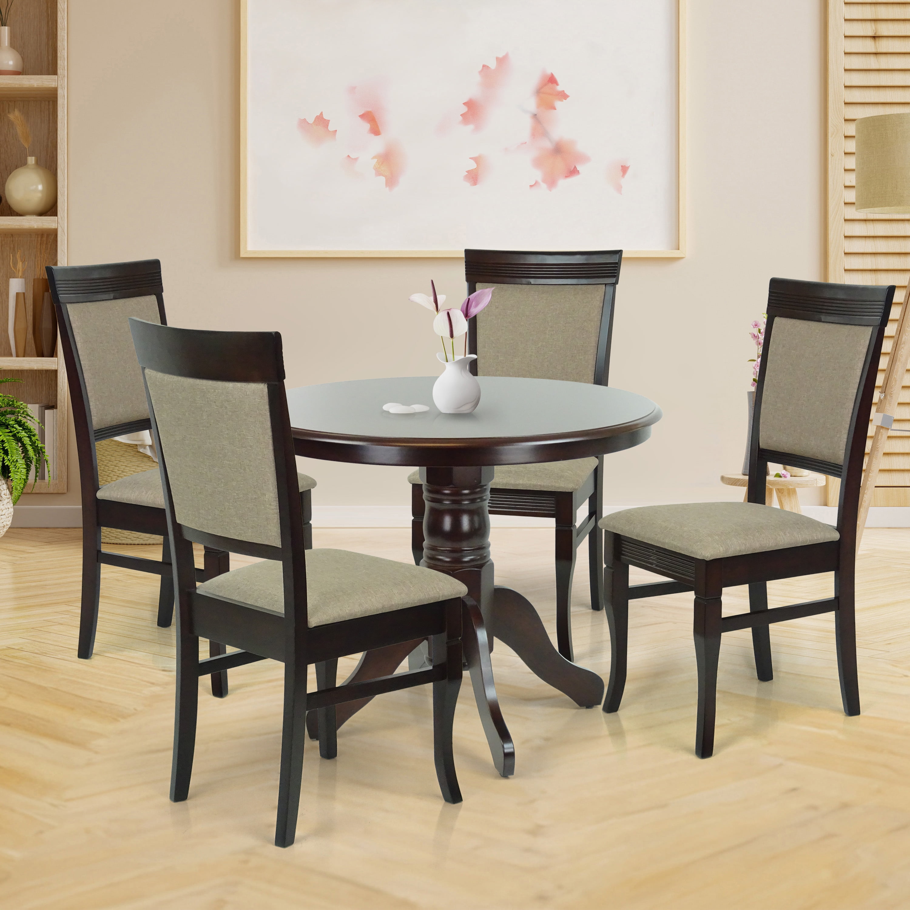 Wooden 5 Piece Dining Table Set, 4 Classic Style Solid Wood Ronda ...