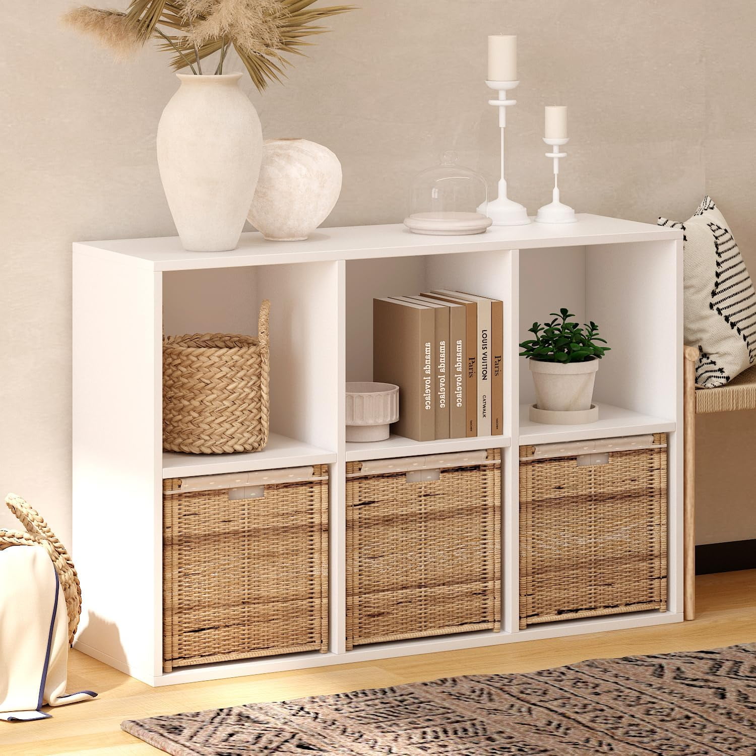 Wooden 6 Cube Storage Organizer with Closed Back Panel,White Cube Shelf ...