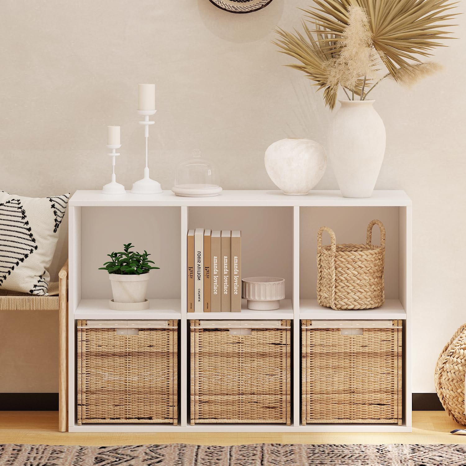 Wooden 6 Cube Storage Organizer with Closed Back Panel, White Cube ...