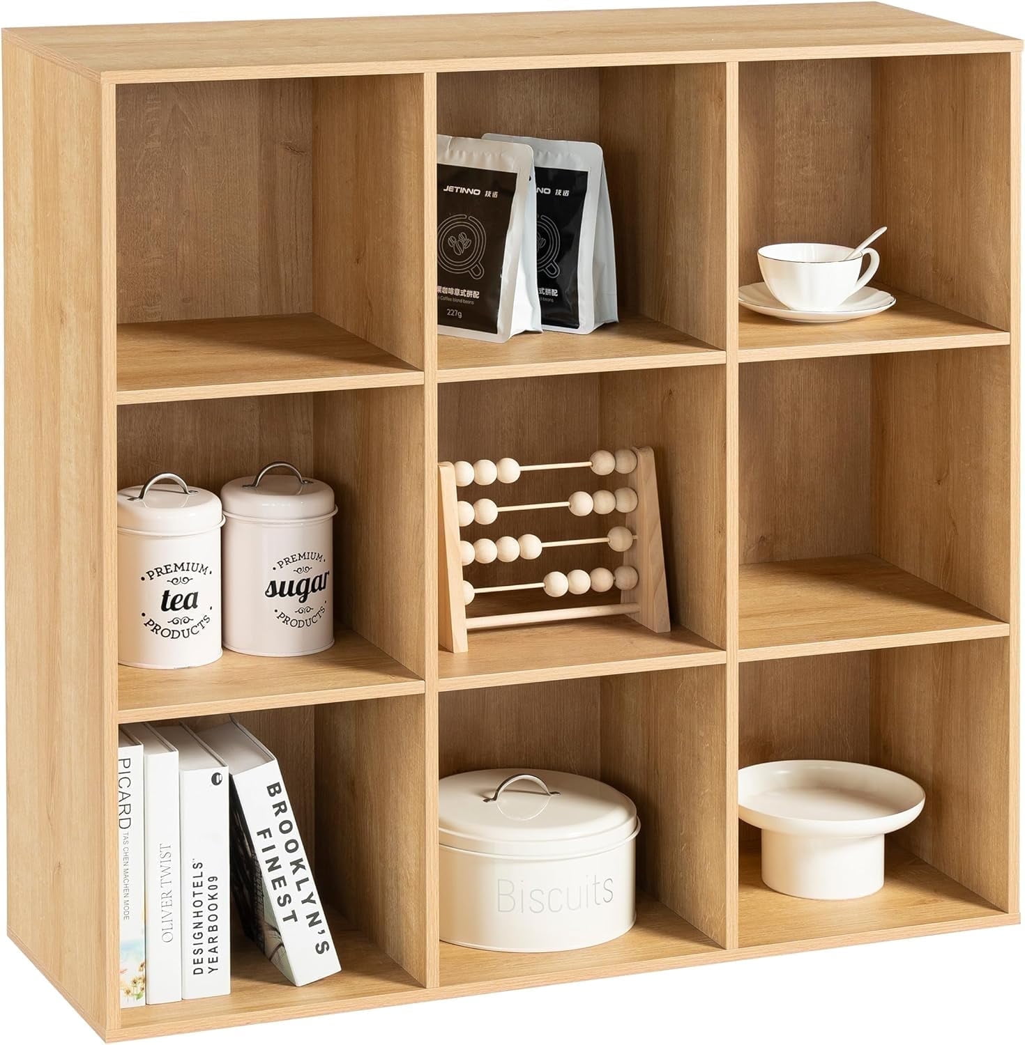 ANHDAH Wooden 9-Cube Storage Organizer with Closed Back Panel, 11in ...
