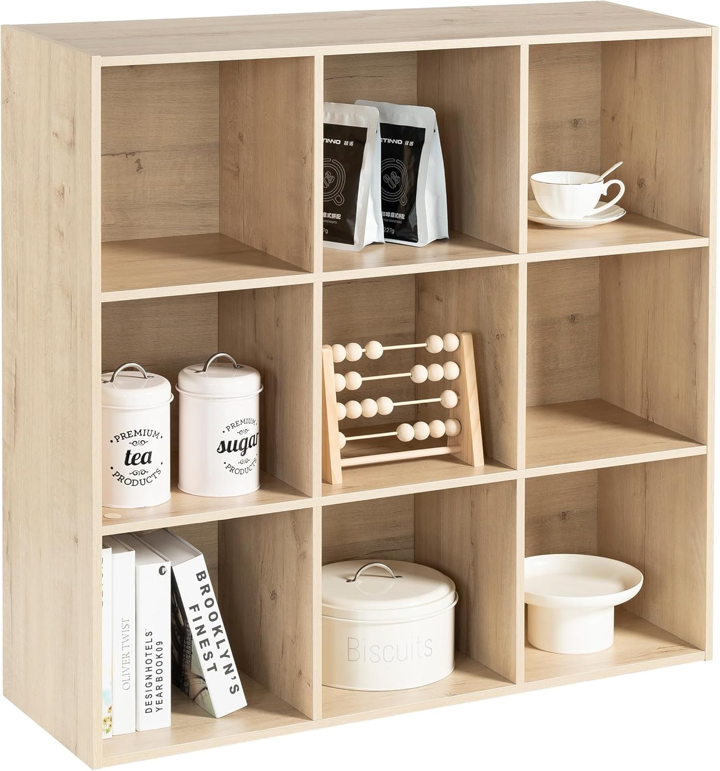 ANHDAH Wooden 9-Cube Storage Organizer with Closed Back Panel, 11in ...