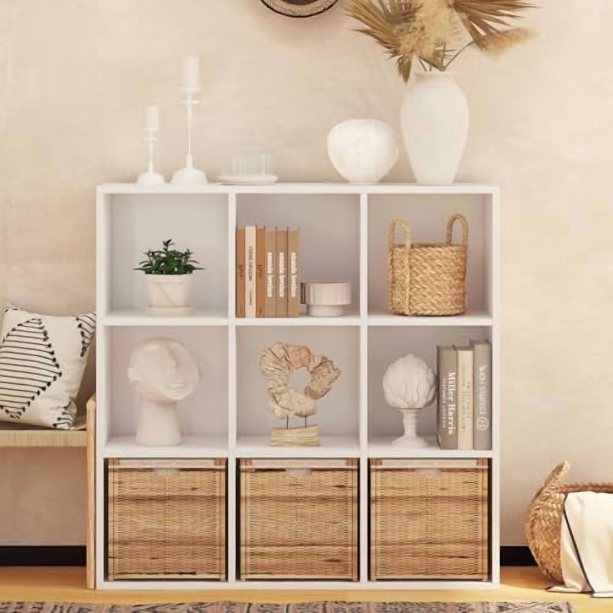 Wooden 9 Cube Storage Organizer with Closed Back Panel,White Cube Shelf ...