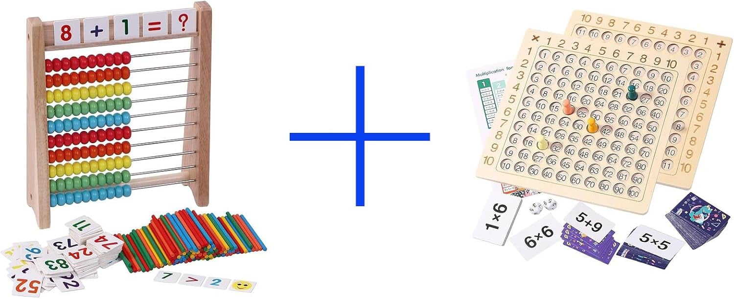 Wooden Abacus for Kids Math with 100 Counting Sticks and Number Toys ...