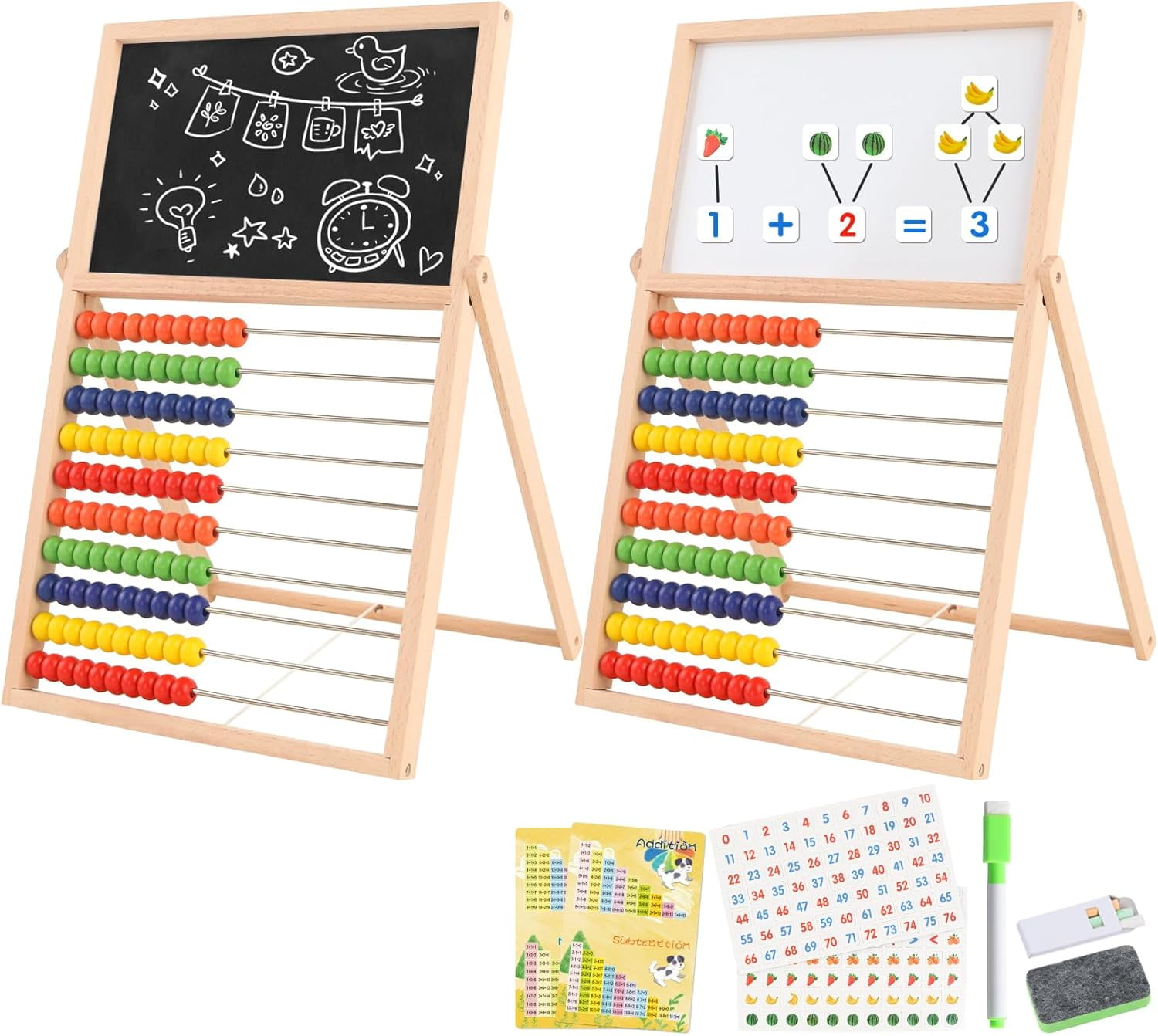 Wooden Abacus for Kids Math - Double-Sided Blackboard Whiteboard ...