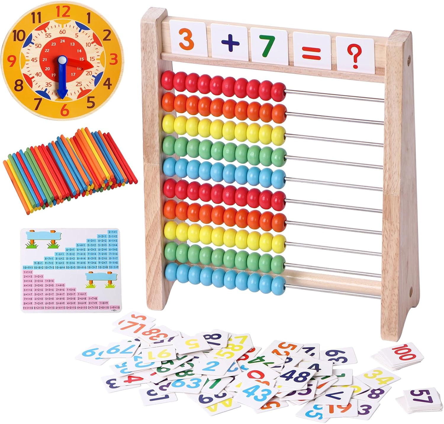 Wooden Abacus for Kids Math Manipulatives Learning Clock for 5 6 7 8 ...