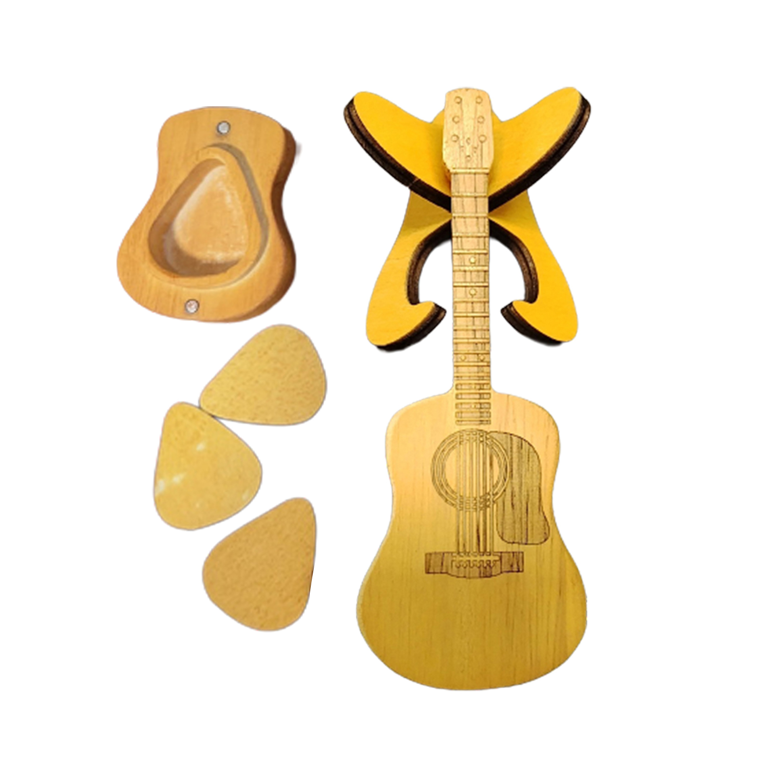 Wooden Acoustic Guitar Pick Box with Stand Guitarist Musician Wood ...