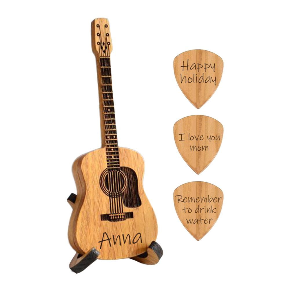Wooden Acoustic Guitar Pick Box with Stand, Personalized Guitar Box for ...