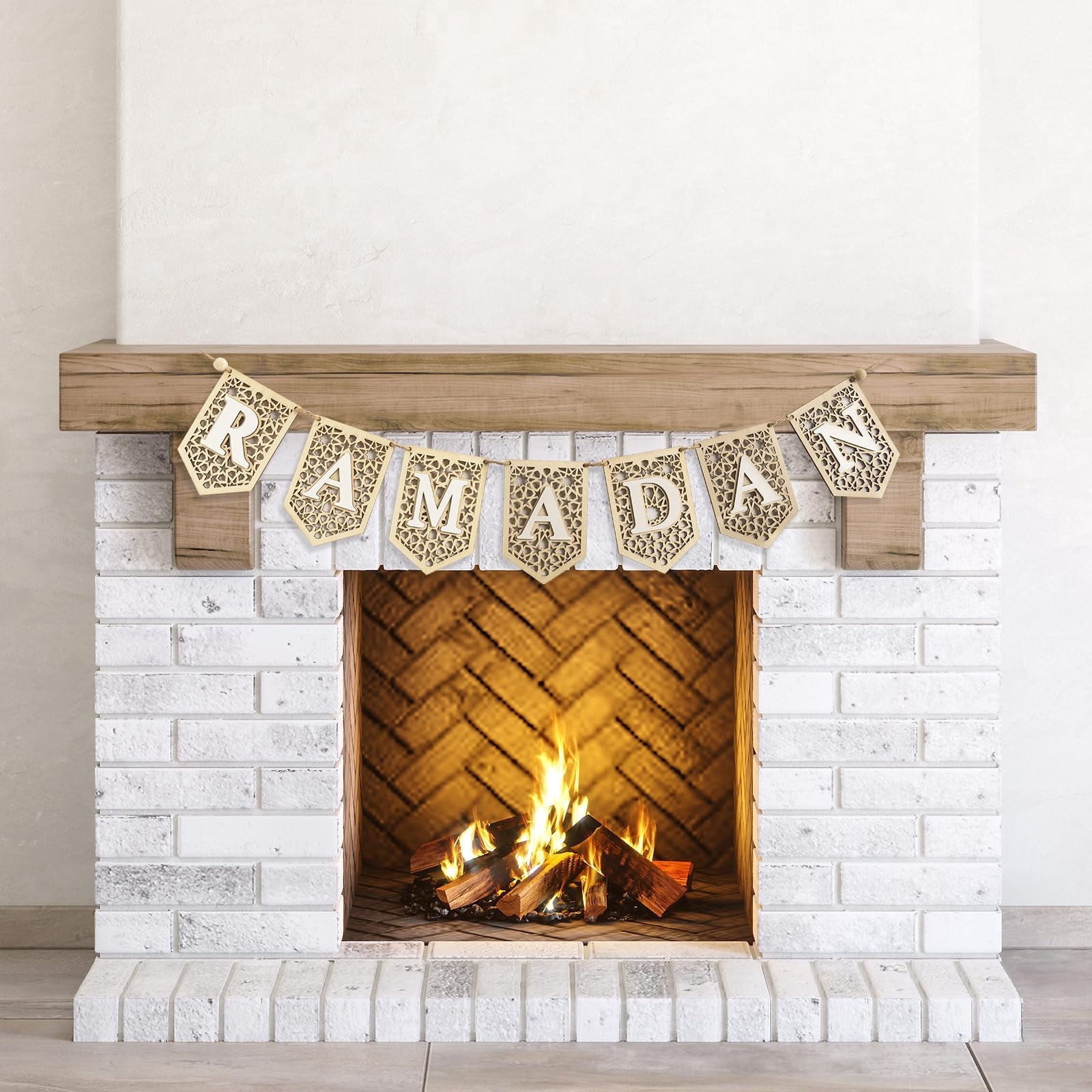 Wooden Acrylic Ramadan Banner Decorations for Home 2026, White Wood Eid ...