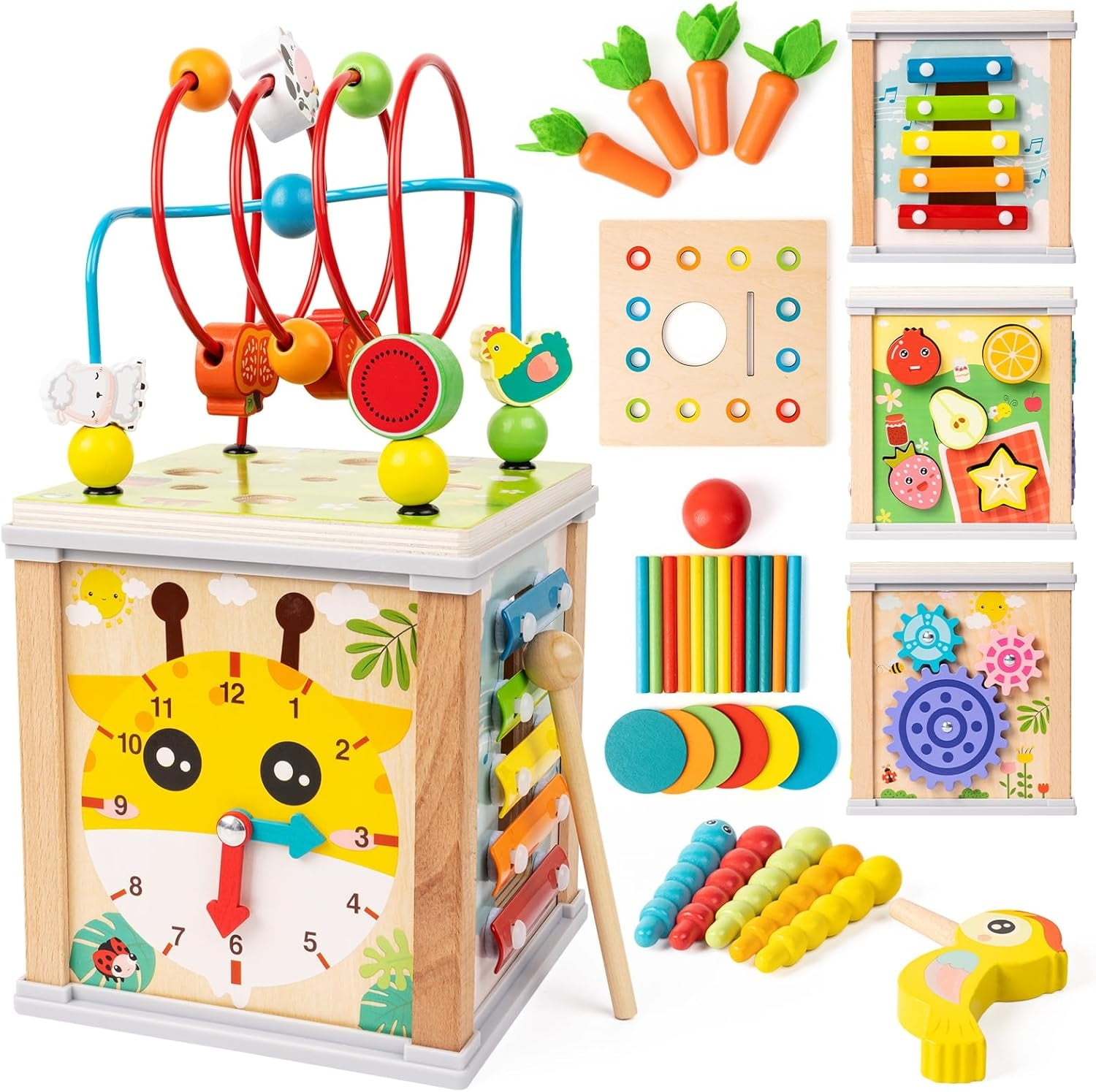 Wooden Activity Cube | 10-in-1 Montessori Toys | Multipurpose Baby ...