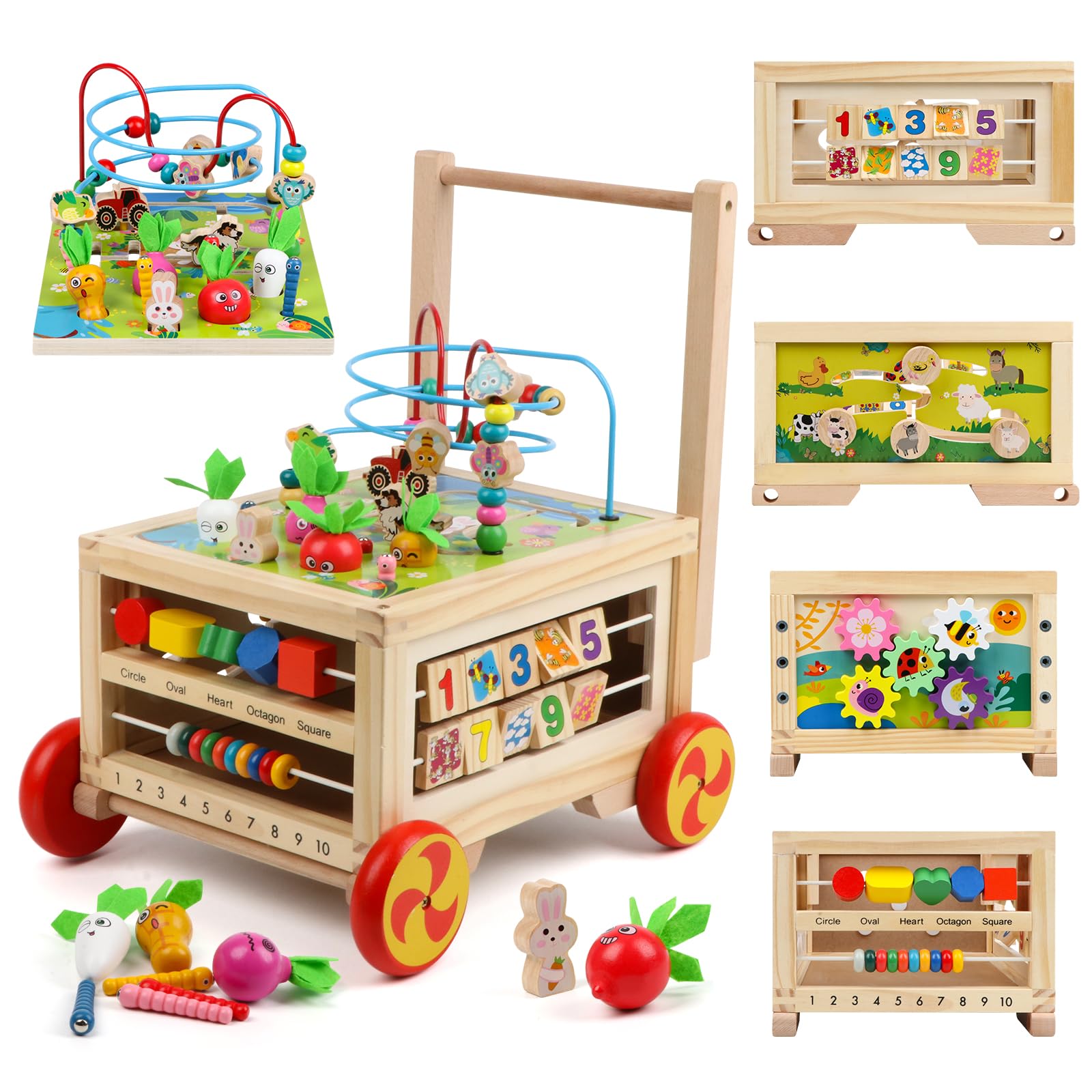Wooden Activity Cube 7-In-1 Montessori Toy Multipurpose Educational ...