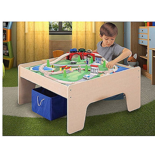 Wooden Activity Table with 45-Piece Train Set & Storage Bin Only At ...