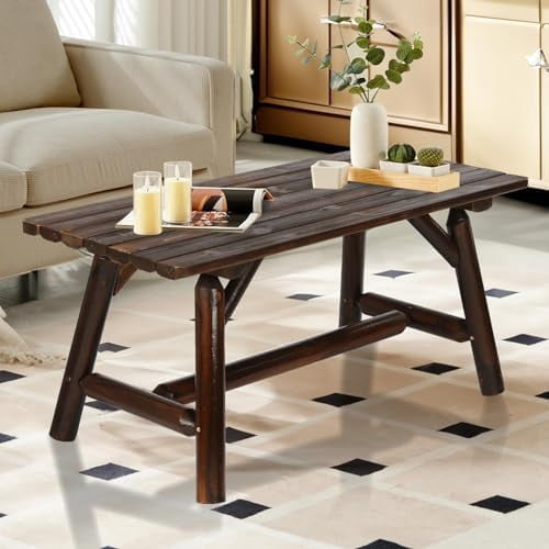 Wooden Adirondack Log Side Table, Cedar Wood Outdoor Rectangular End ...