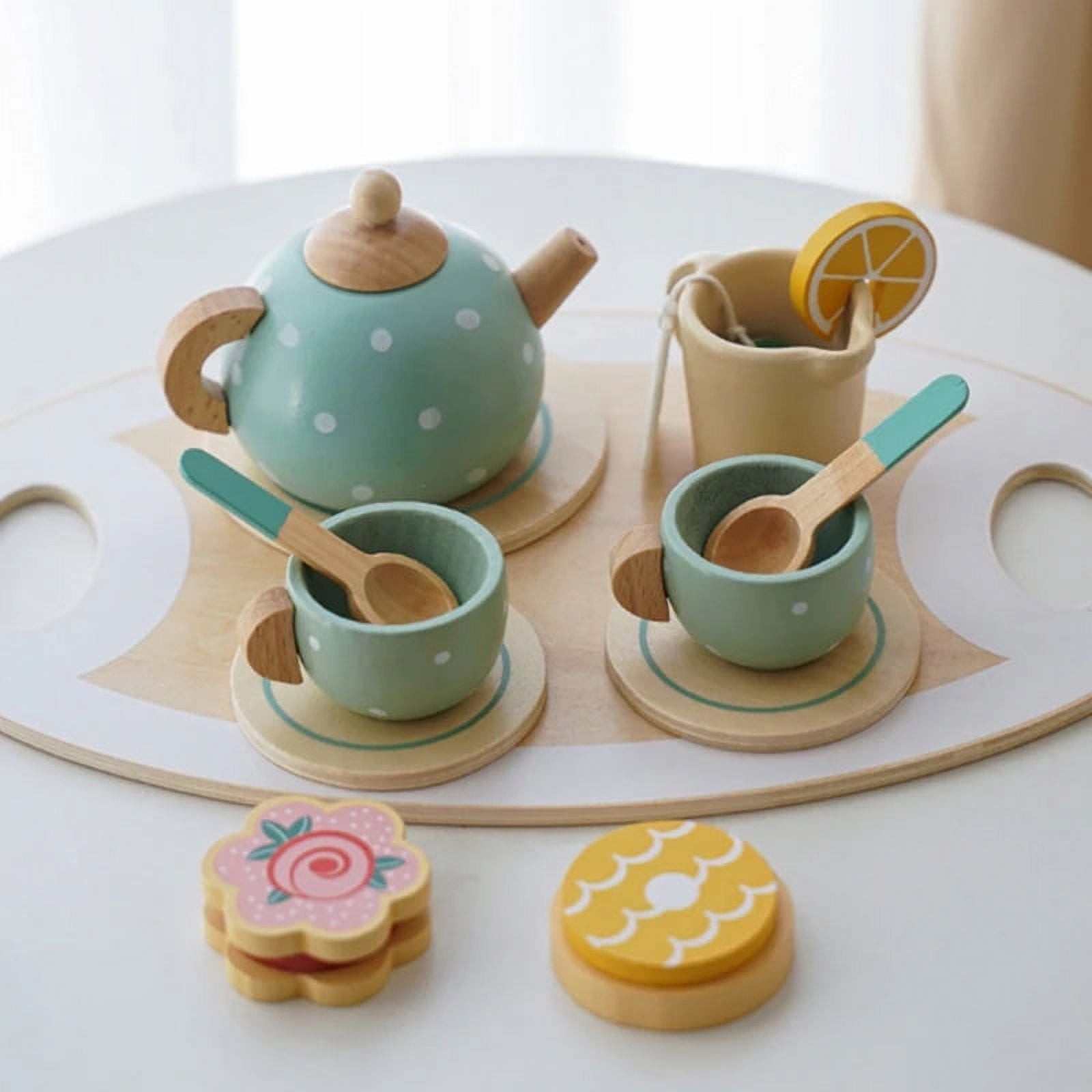 Wooden Afternoon Tea Set Toy Pretend Play Food Learning Role Play Game ...