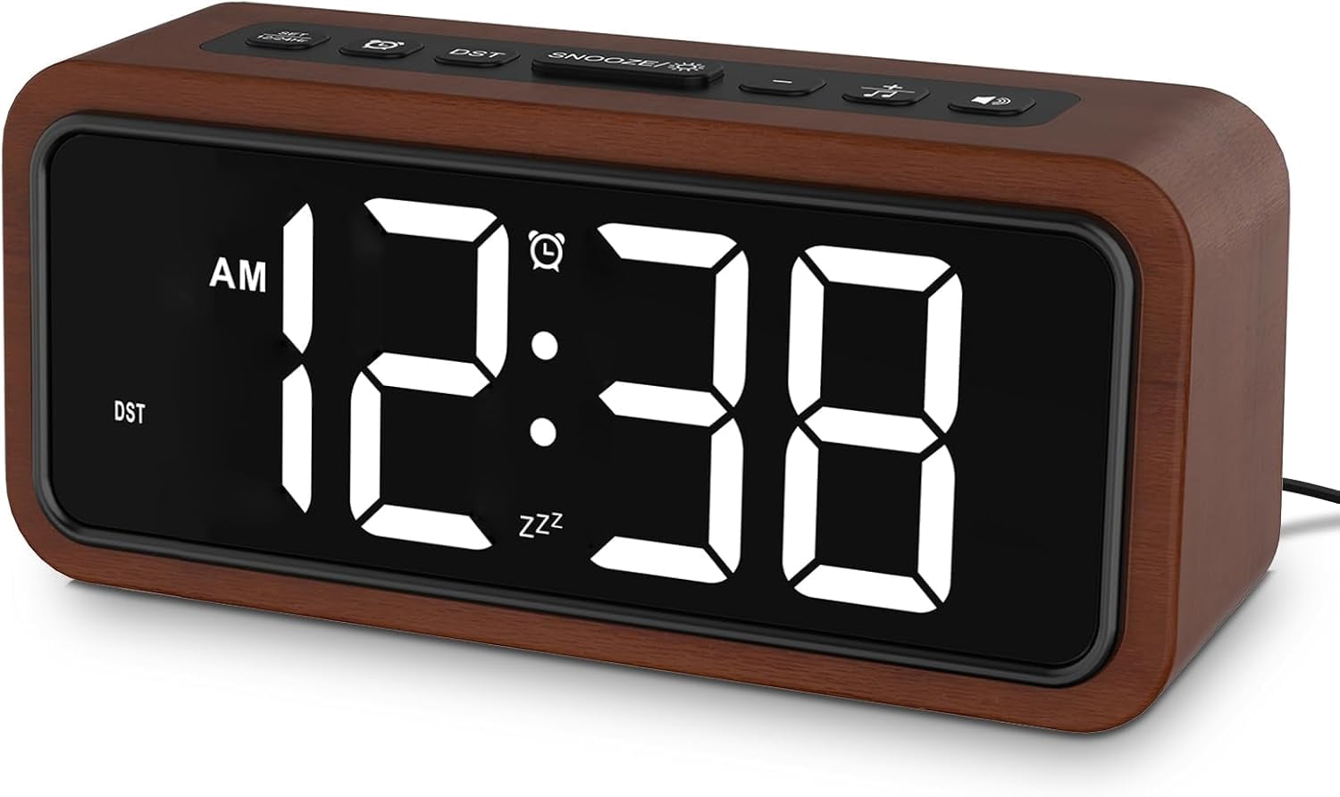 Wooden Alarm Clock for Bedroom, Loud Digital Clock with 5 Brightness, 5 ...