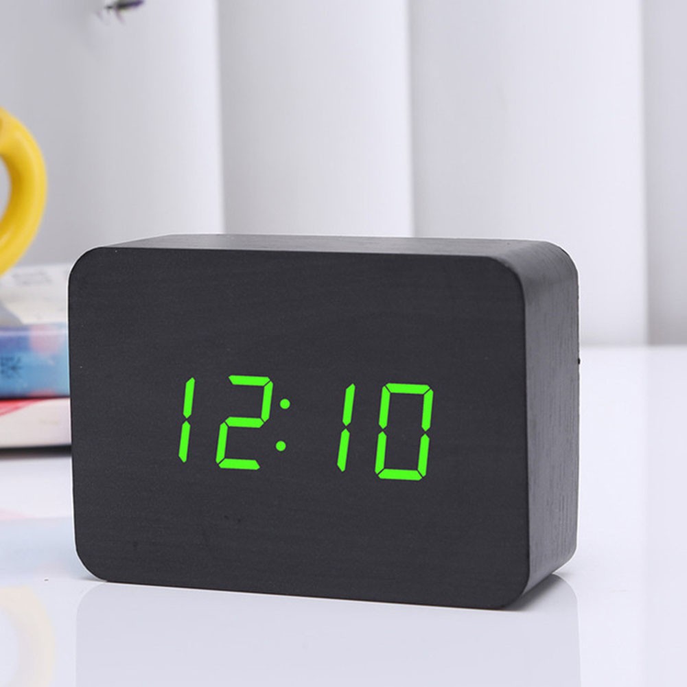 Wooden Alarm Clock Desktop Clock Led Digital Time Display Dual Bell Retro Style Temperature And ...