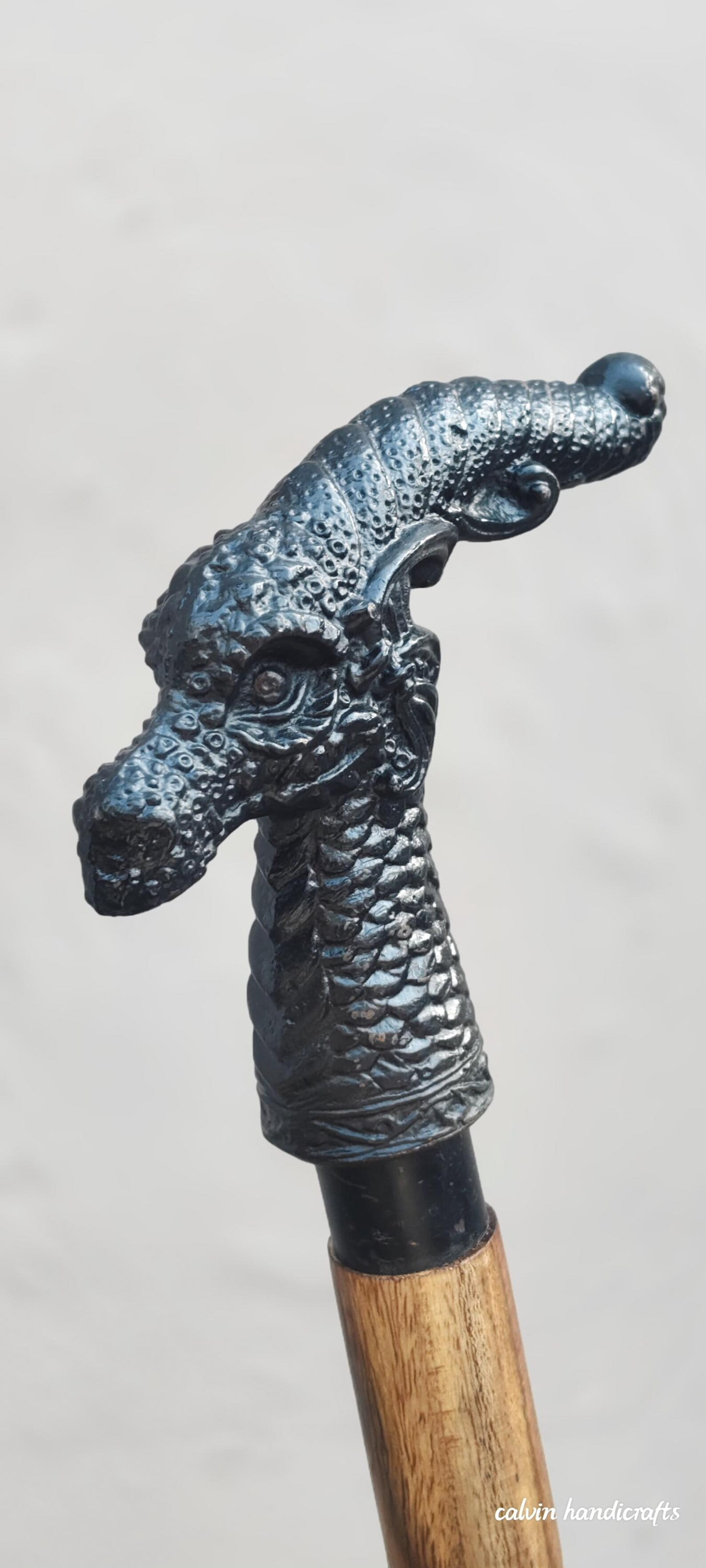 Wooden Alligator Head Handle Hand-Carved Walking Cane for Grandparents ...