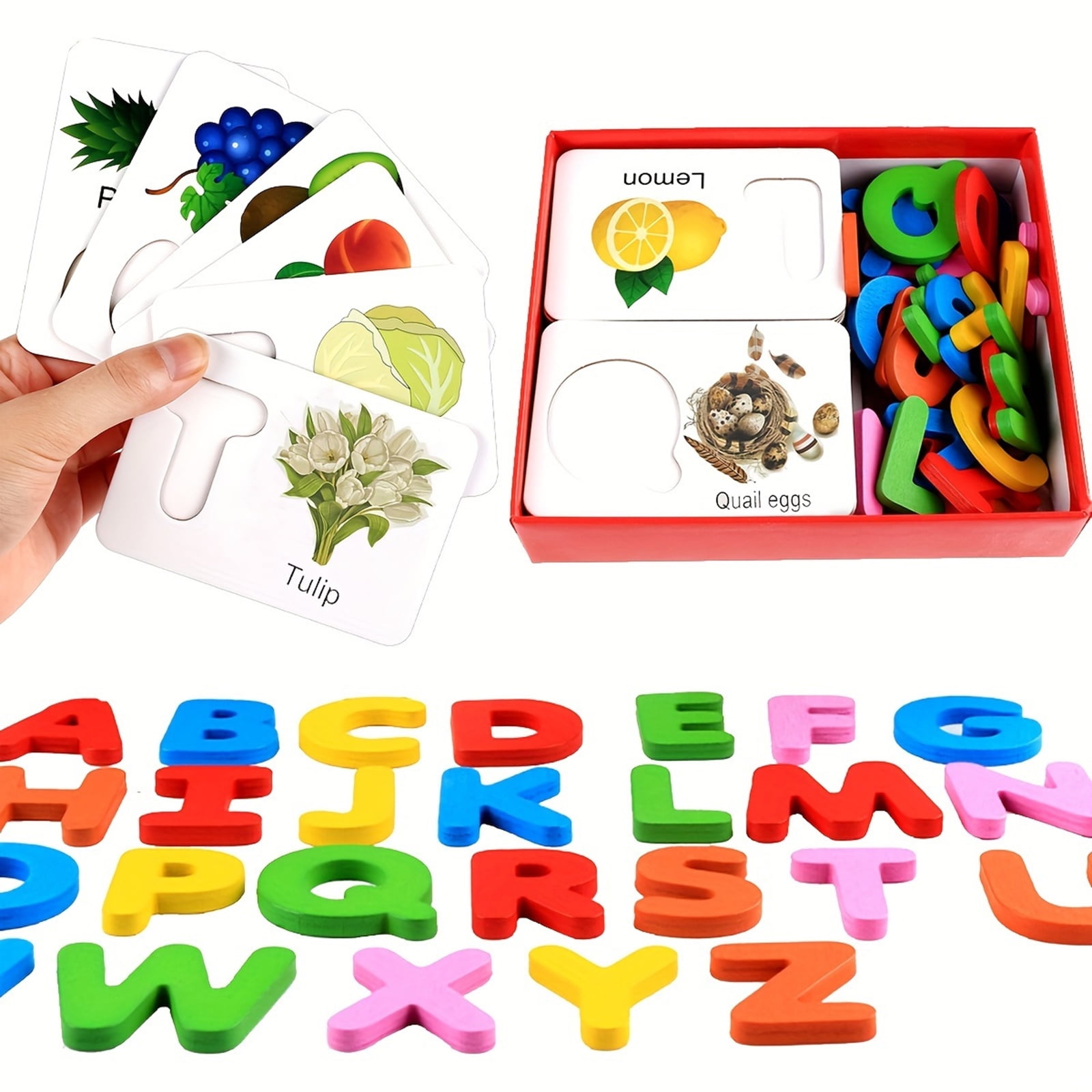 Wooden Alphabet Flashcards and Blocks Educational Learning Toys for ...