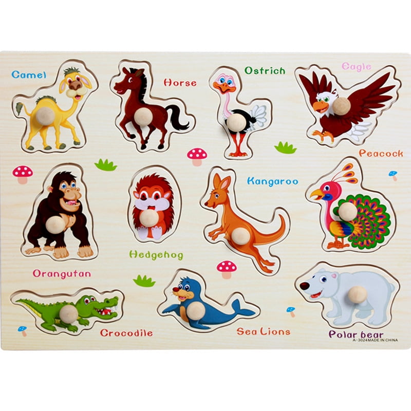 Wooden Alphabet/NumbersFruit Pattern Nail Hand Grasp Plate Early ...