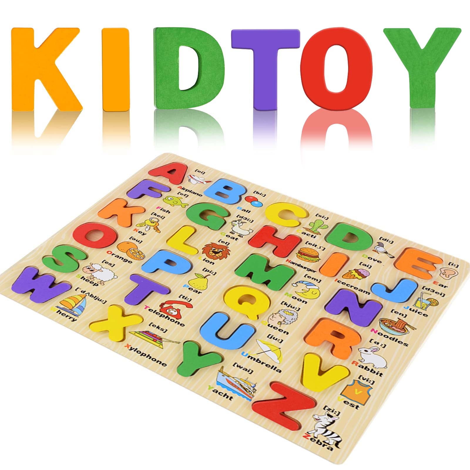 Wooden Alphabet Puzzle, ABC Letters Sorting Board Blocks Montessori ...