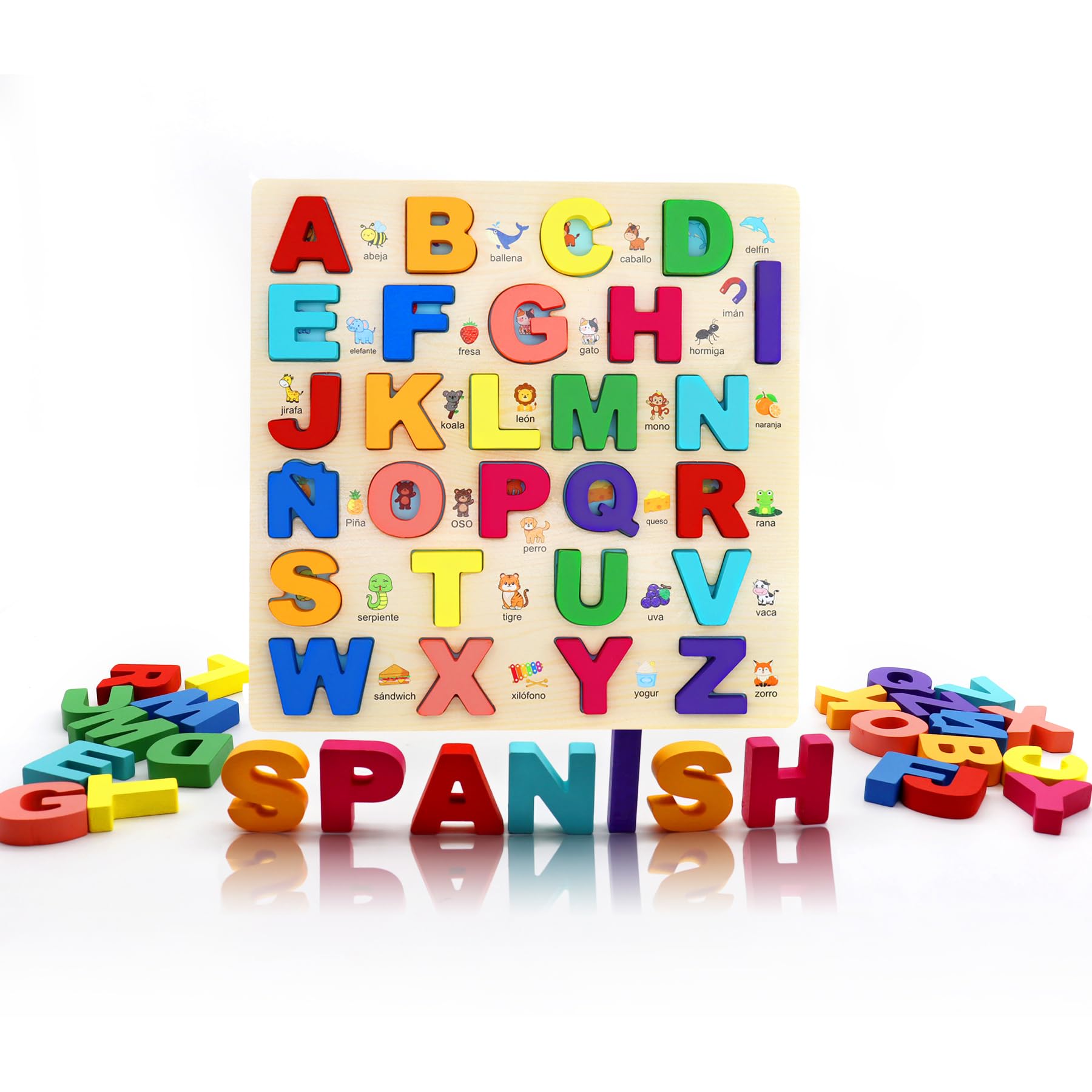Wooden Alphabet Puzzle, Learn Spanish For Kids With 27 Spanish Letters ...