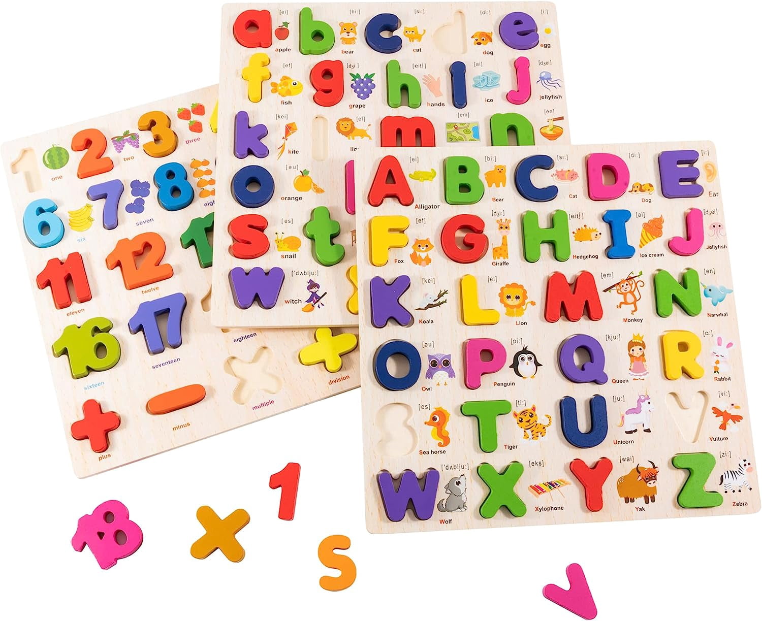 Wooden Alphabet Puzzle for Toddlers, 3 in 1 Lower Case Letter Puzzles ...