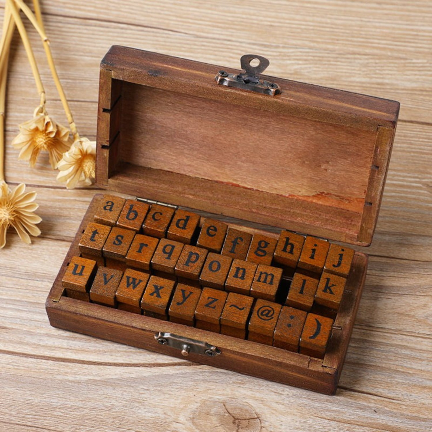 Wooden Alphabet Stamp Set 30 Lowercase Letters Carved Wood Block Stamps ...