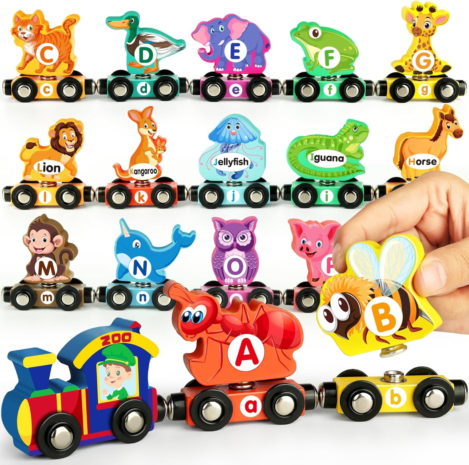 Wooden Alphabet Train Set for Toddlers – Magnetic ABC Train with Snap ...