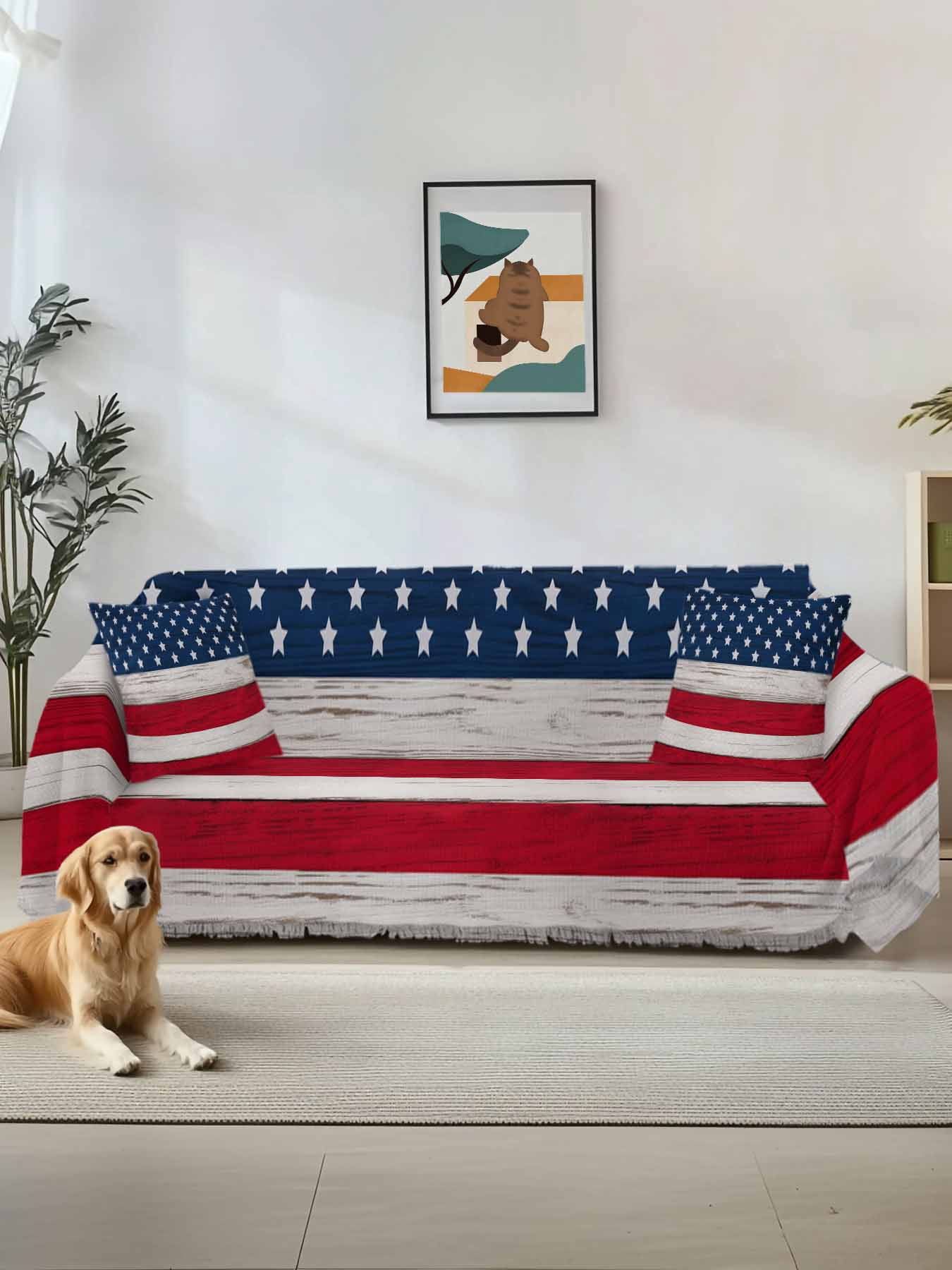 Wooden American Flag Couch Cover Sofa Covers 3 Cushion Sectional Couch ...