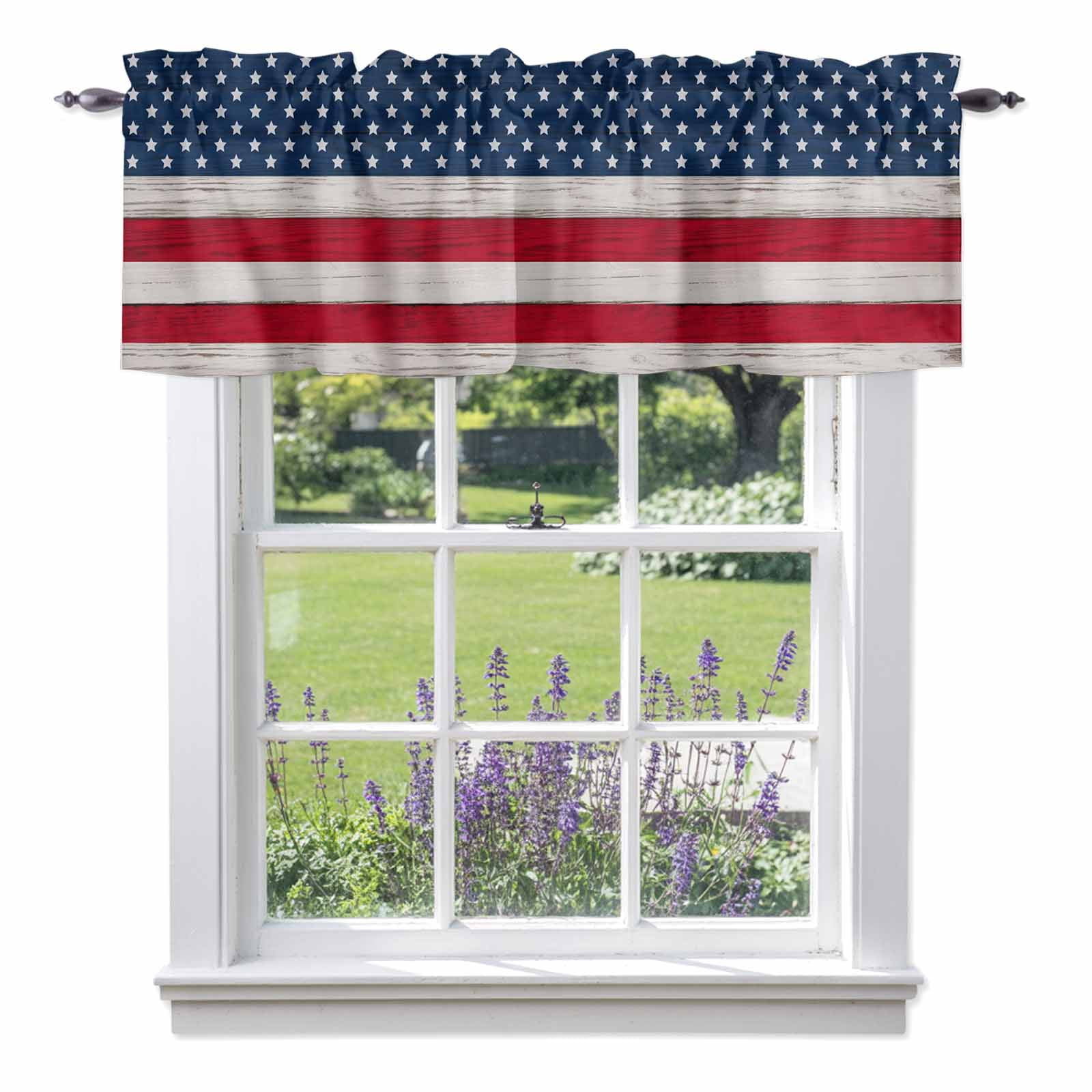 Wooden American Flag Kitchen Curtain Valances for Windows Farmhouse ...