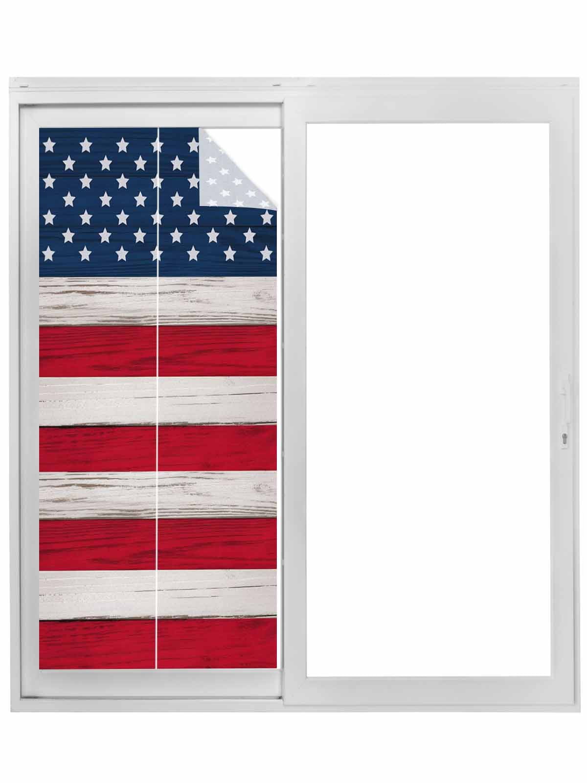 Wooden American Flag Window Privacy Film, Independence Day Star Striped ...