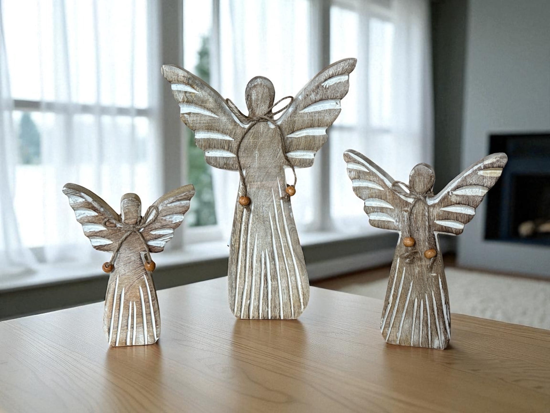 Wooden Angel Figurines Rustic Farmhouse Christmas Décor Inspirational ...