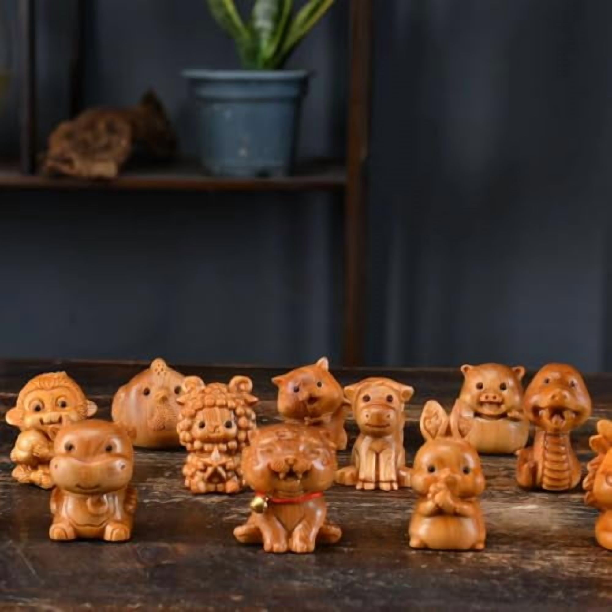 Wooden Animal Chinese Zodiac Figurines, Small Cute Animal Wooden ...