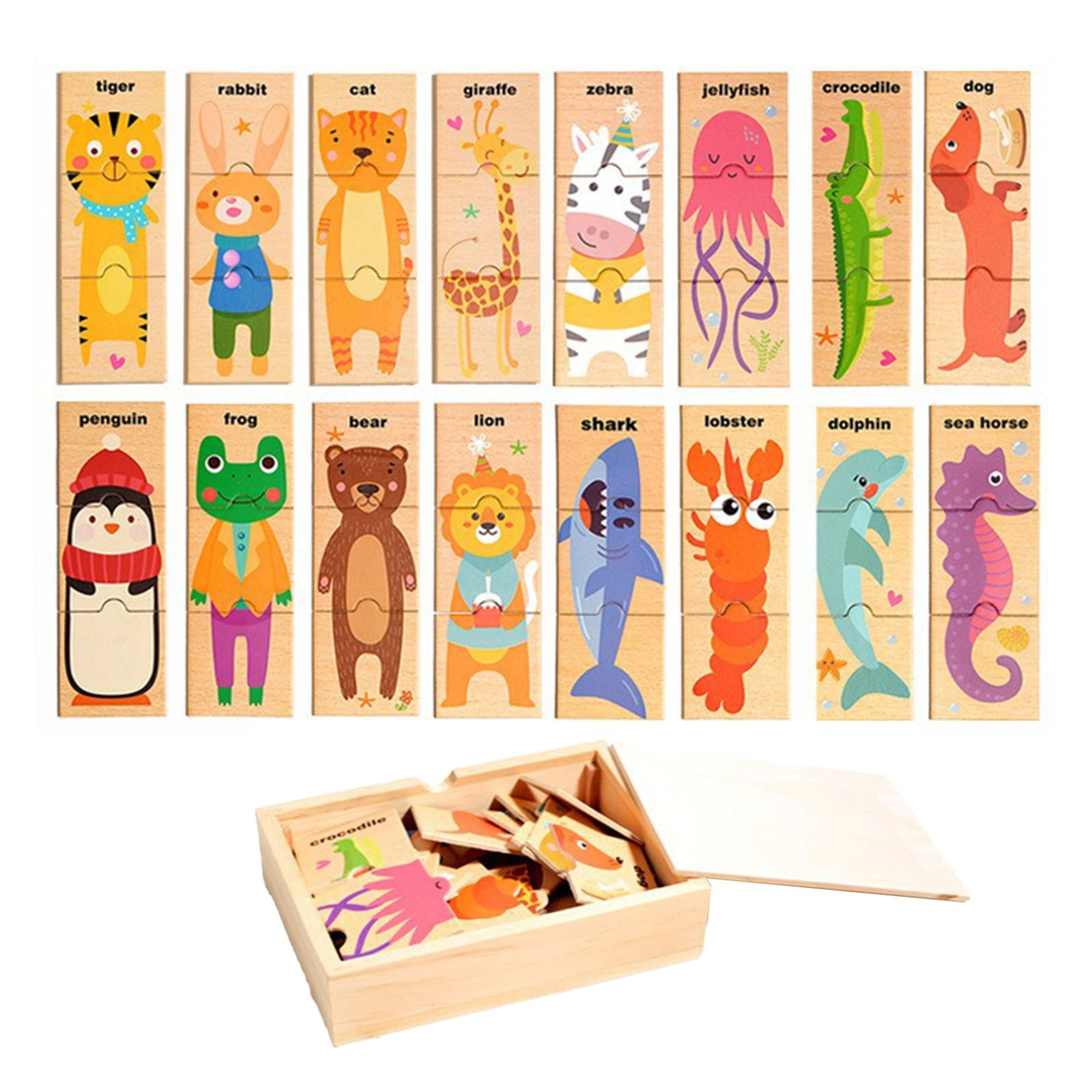 Wooden Animal Matching Puzzle, 3-Piece Wooden Jigsaw Puzzle Set with ...