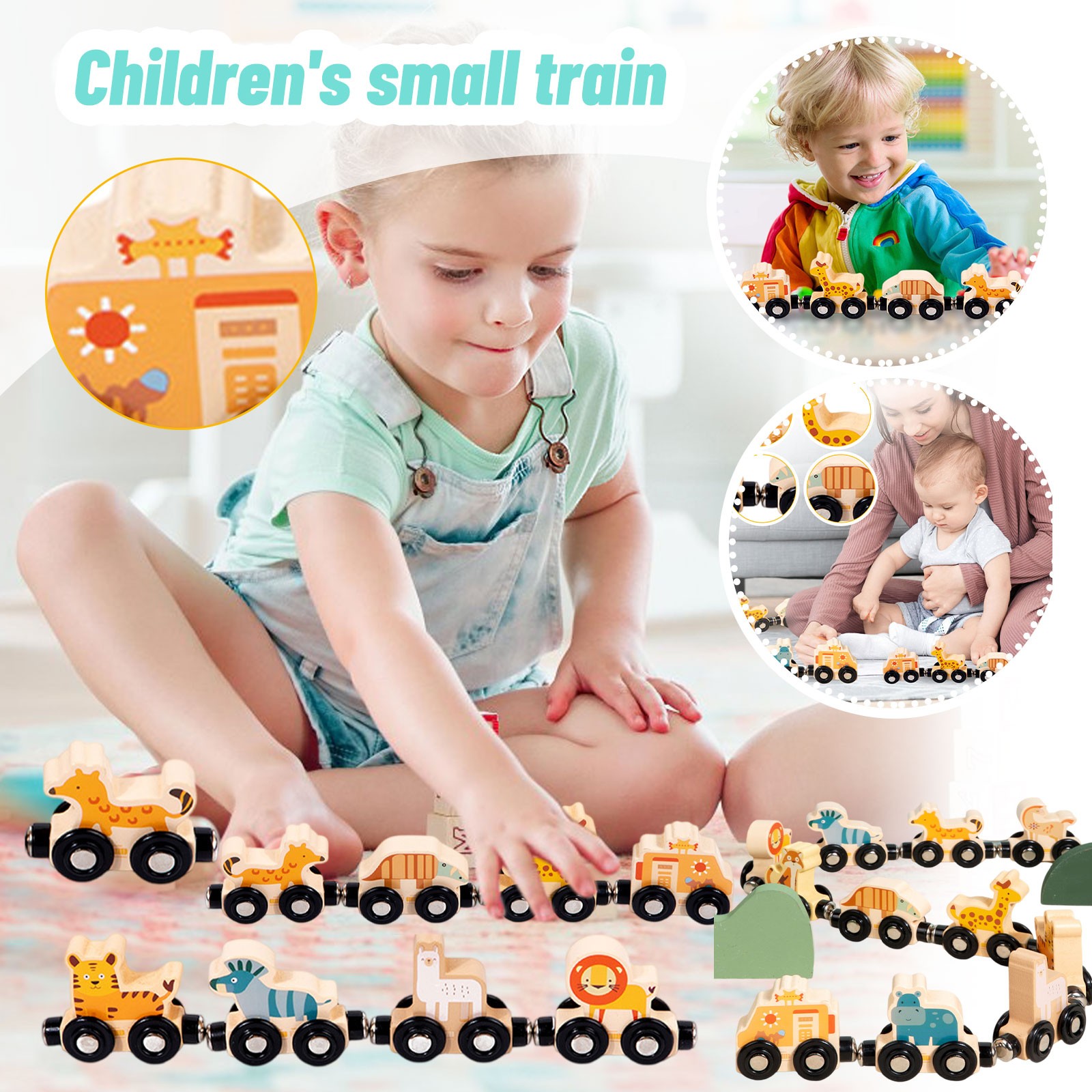 Wooden Animal Train Set for Toddlers 12 Piece Educational Toy with ...