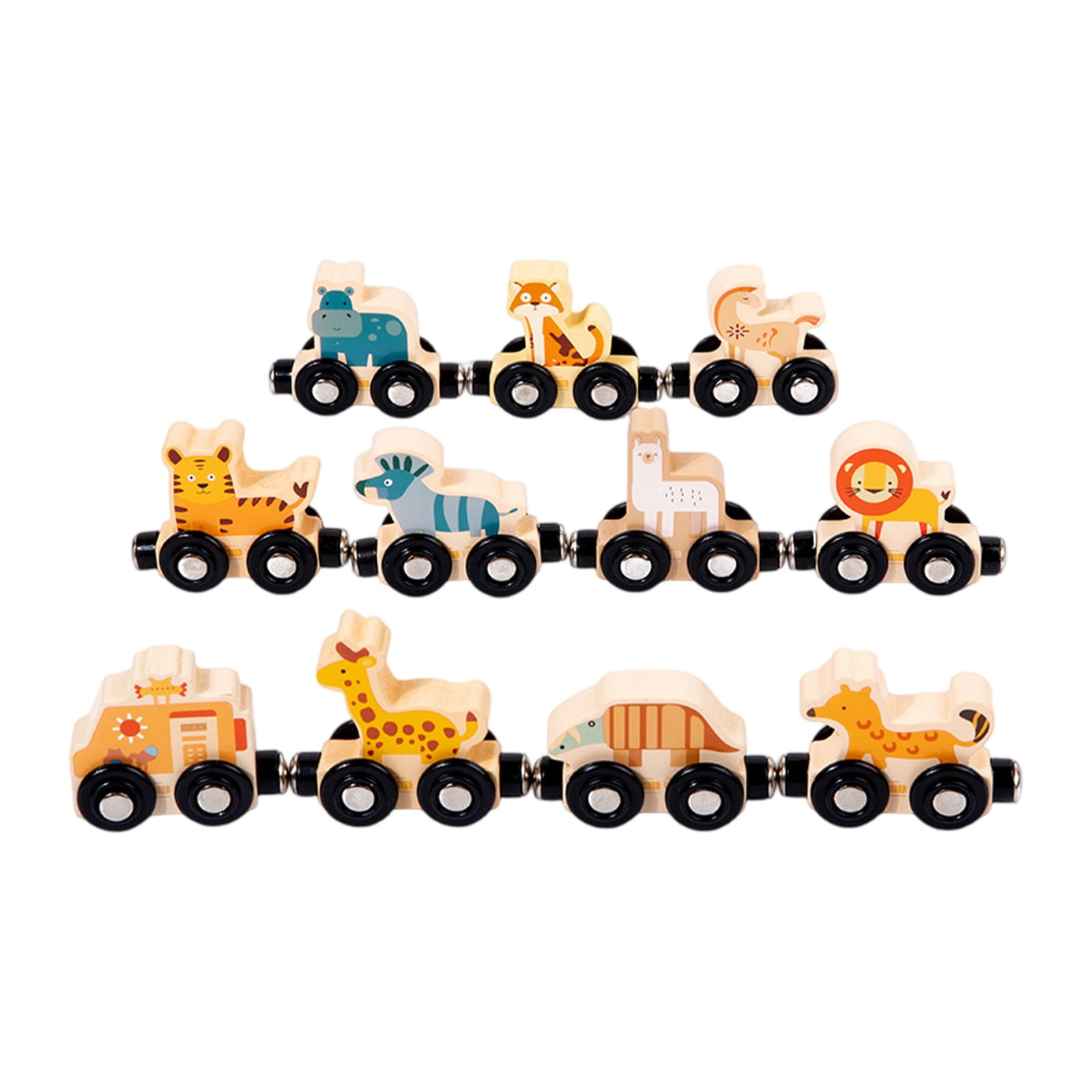 Wooden Animal Train Set for Toddlers 12-Piece Educational Toy with ...