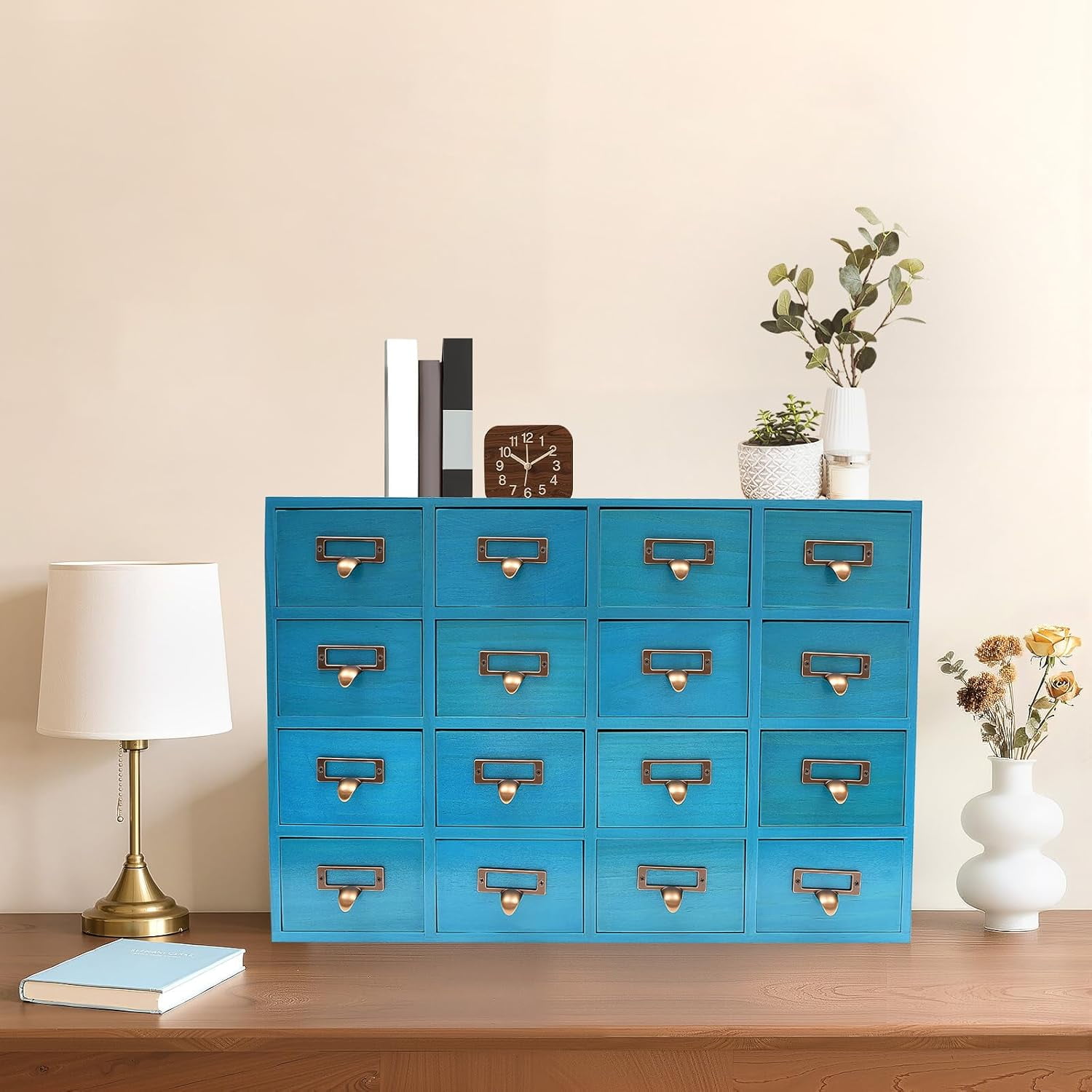 Wooden Apothecary Cabinet with 16 Drawers, Desk Drawer Organizer ...