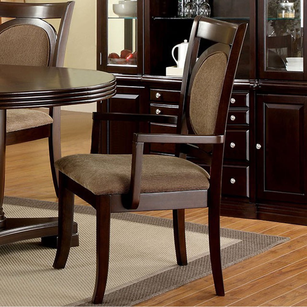 Wooden Arm Chair with Open Padded Back and Flared Legs, Set of 2, Brown ...