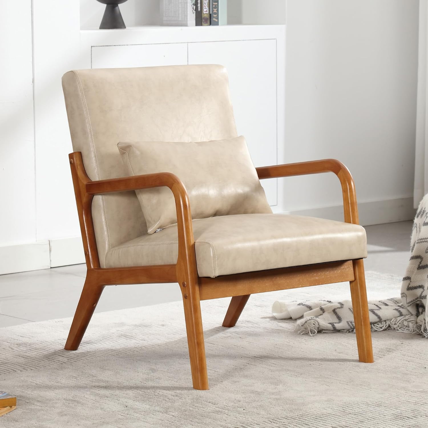 Wooden Armchair, Mid-Century Accent Chair, Single Leisure Chair with ...