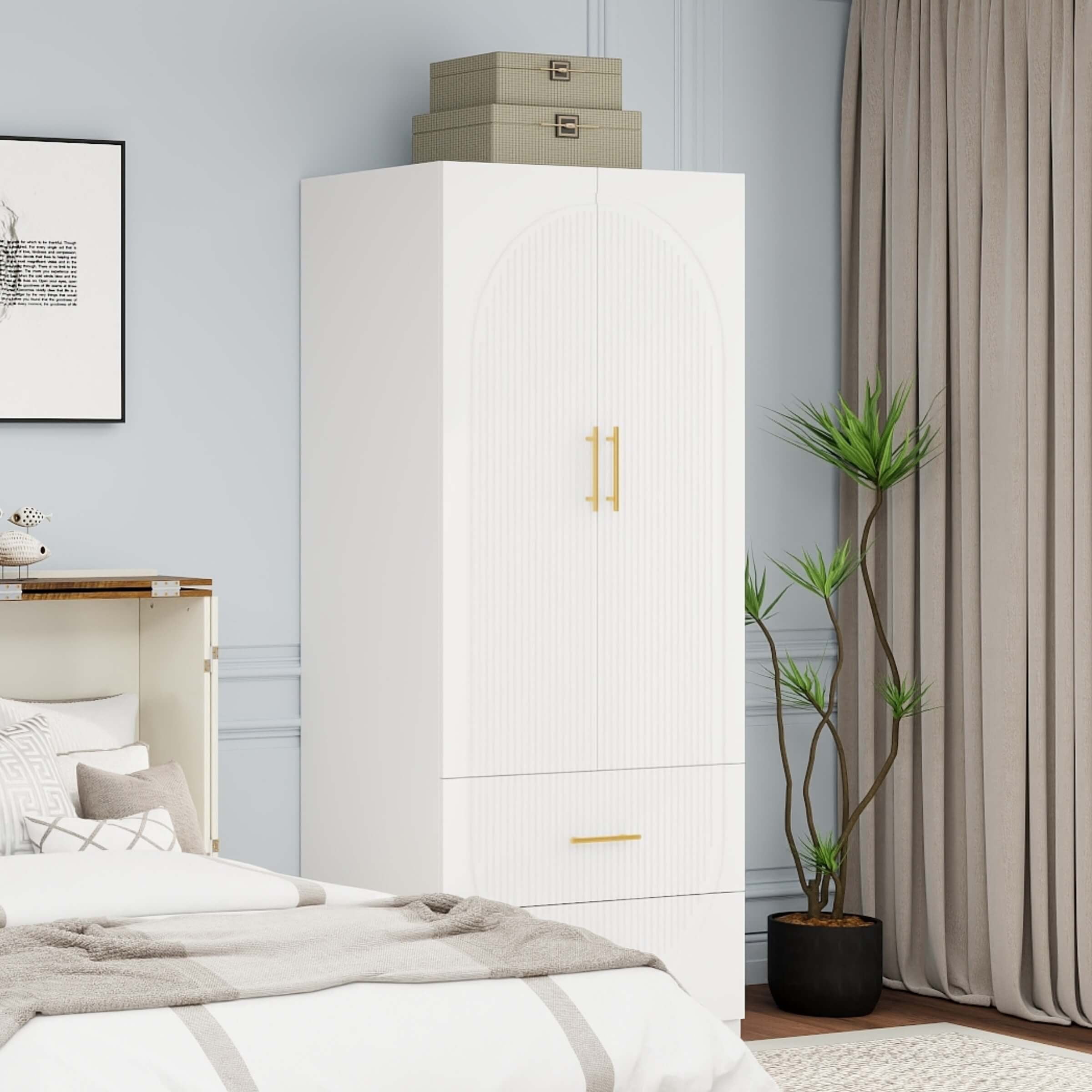 Wooden Armoire Wardrobe Closet with 2 Doors, 71" High Bedroom Wardrobe ...