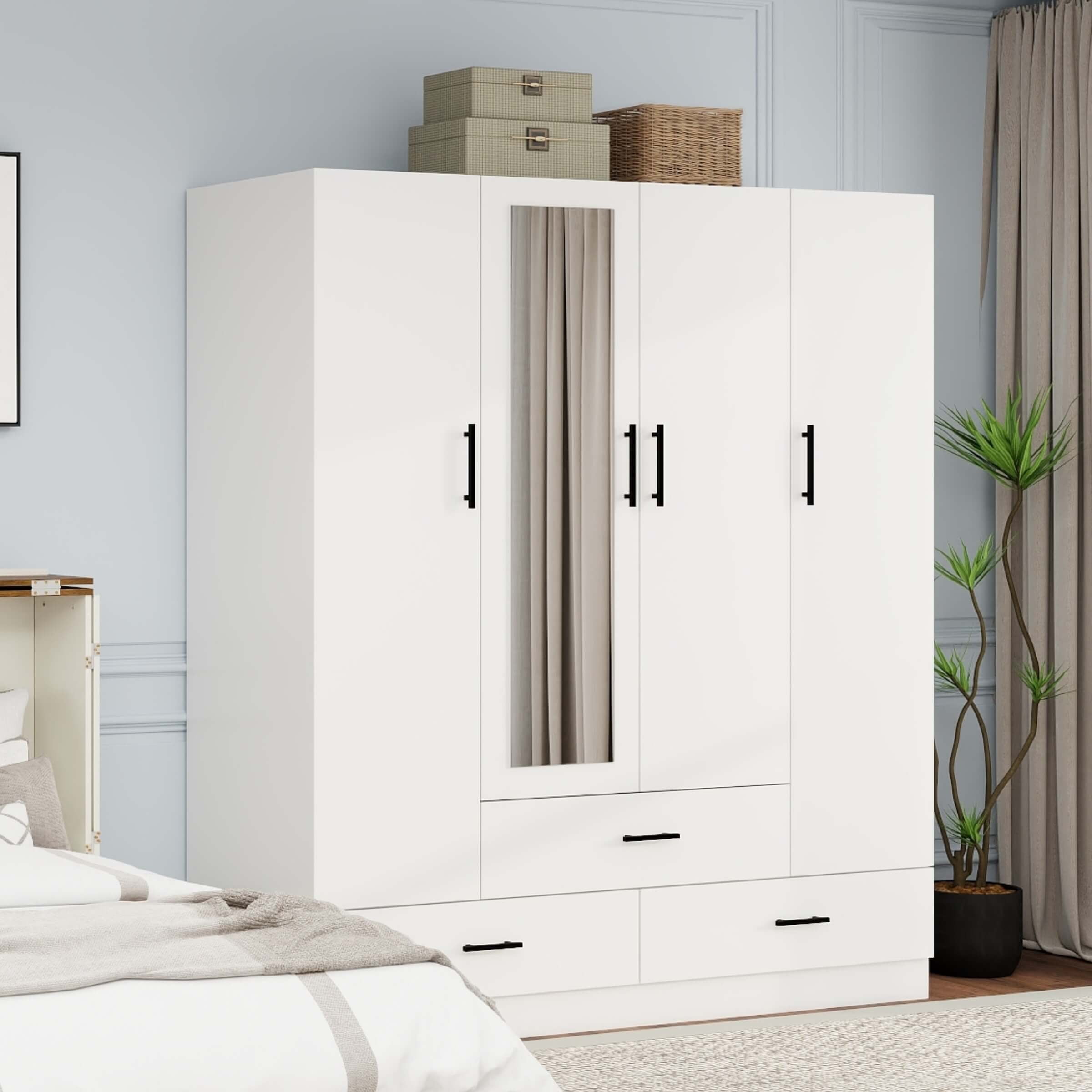 Wooden Armoire Wardrobe Closet with 4 Doors, 71" High Bedroom Wardrobe ...