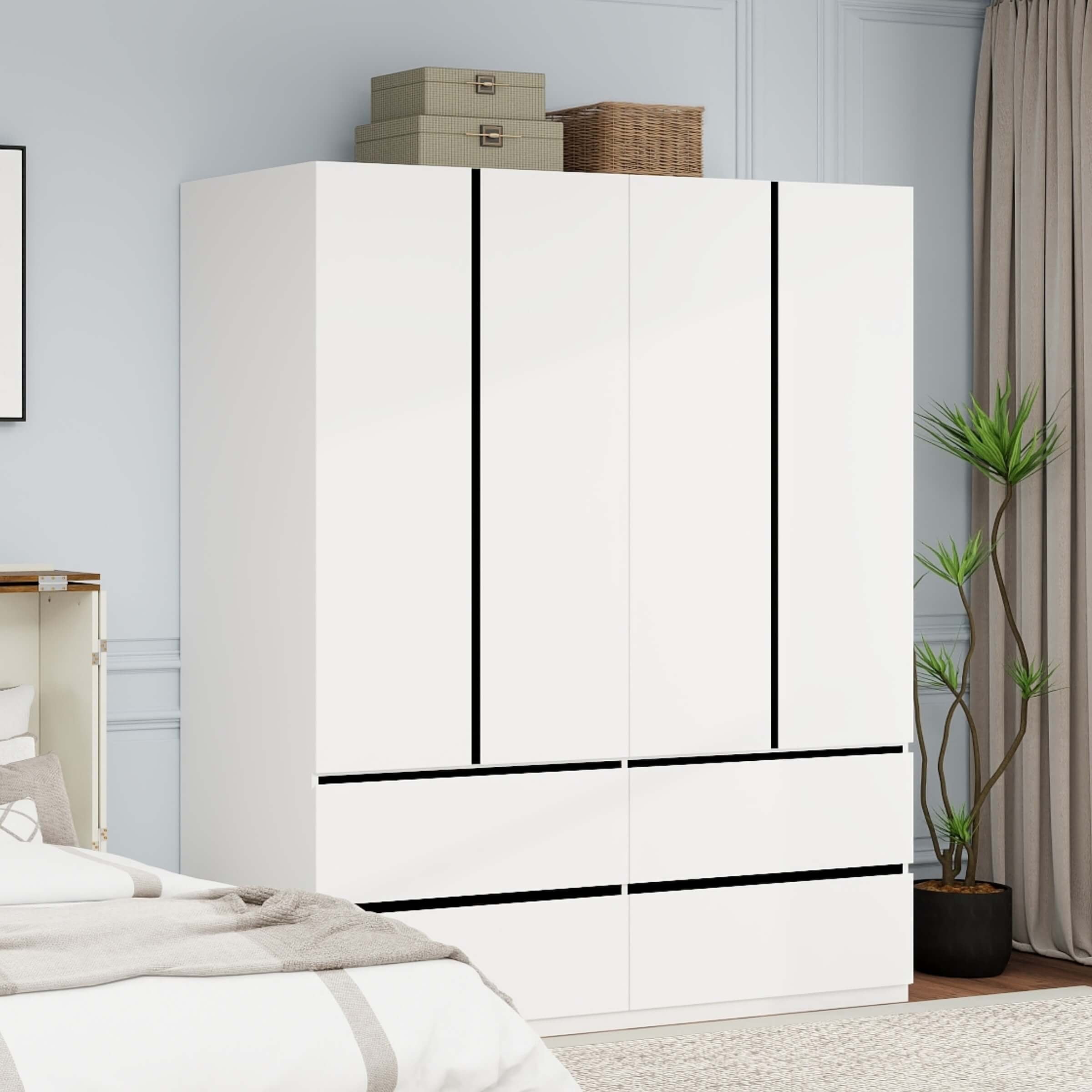 Wooden Armoire Wardrobe Closet with 4 Doors, 74.2" High Bedroom ...