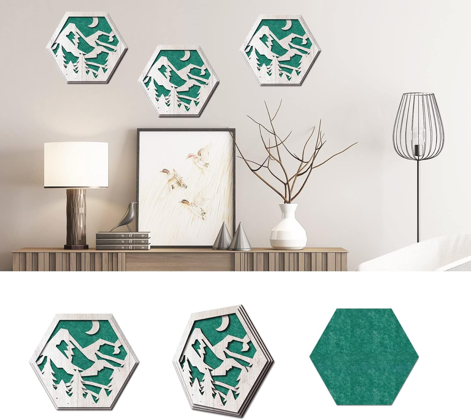 Wooden Art Acoustic Panels Forest Cutout Green Felt Sound Absorbing ...