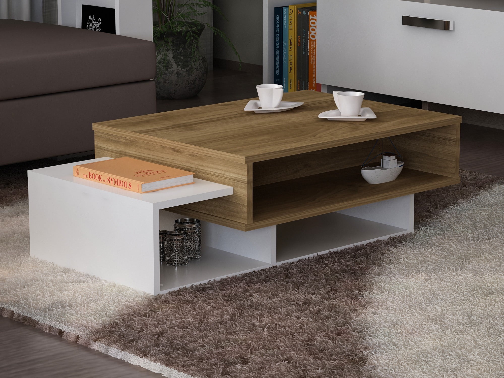 Wooden Art - Tab - White,Walnut Coffee Table - Walmart.com