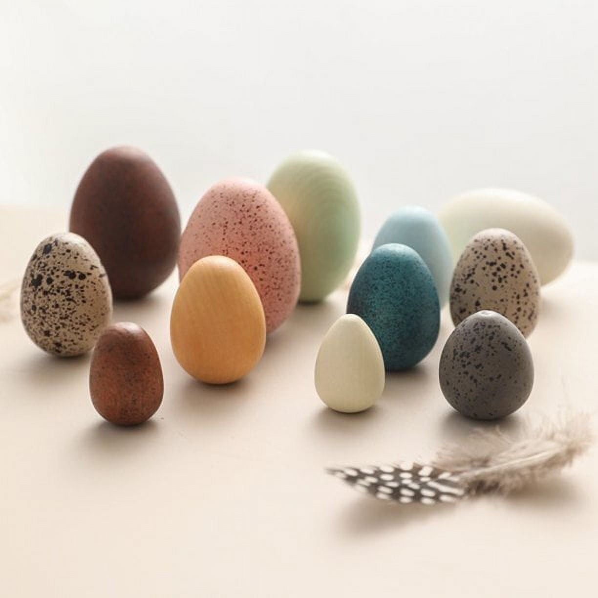 Wooden Artificial Bird Eggs - Faux Easter Speckled Eggs - Wooden ...