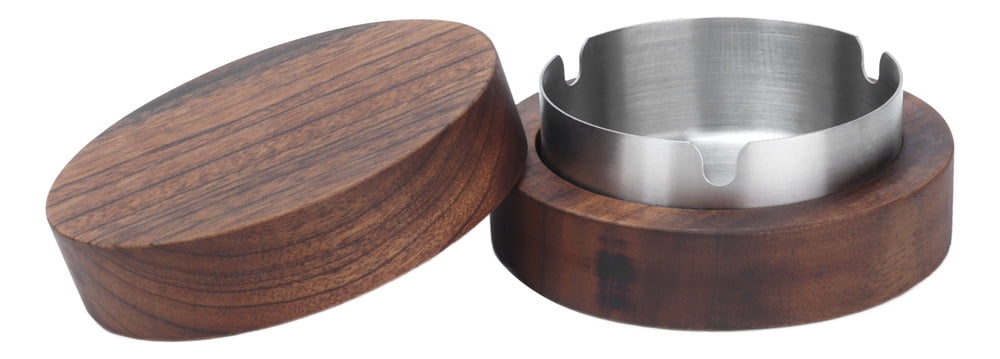 Wooden Ashtray with Lid for Smokers Stainless Steel Liner Ash Tray ...