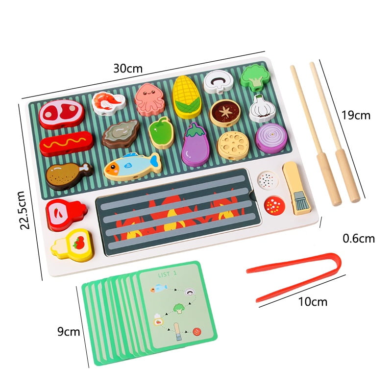 Wooden BBQ Toys Set Kitchen Pretend Play Toys Food Matching Game ...