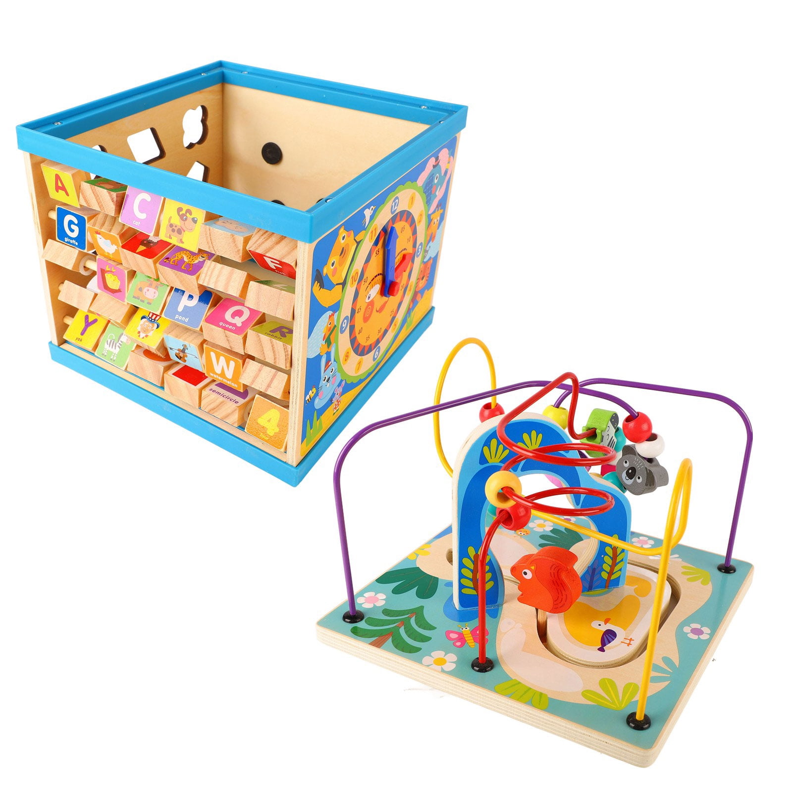 Wooden Baby Activity Cube Toy Multifunction Bead Block 8 In 1 Kids ...