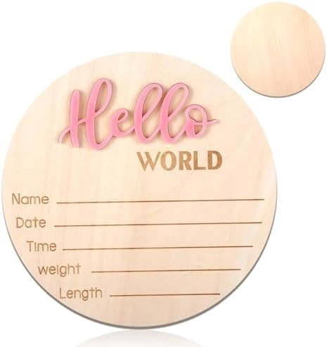 Wooden Baby Announcement Sign, 5.9 Inch Hello World Newborn Sign ...