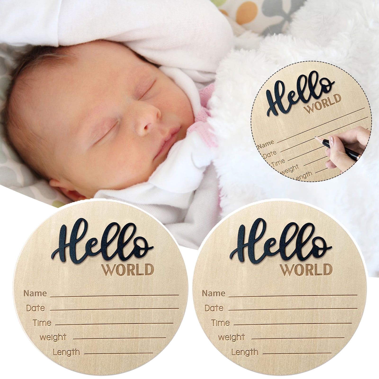 Wooden Baby Birth Announcement Sign Hello World Newborn Welcome Sign ...