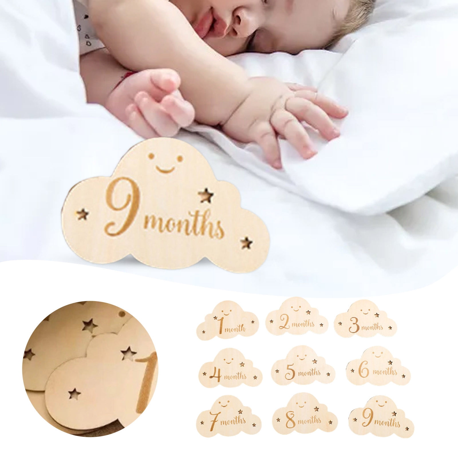 Wooden Baby Cloud Double Growth Month Sign For Birth Year And Month ...